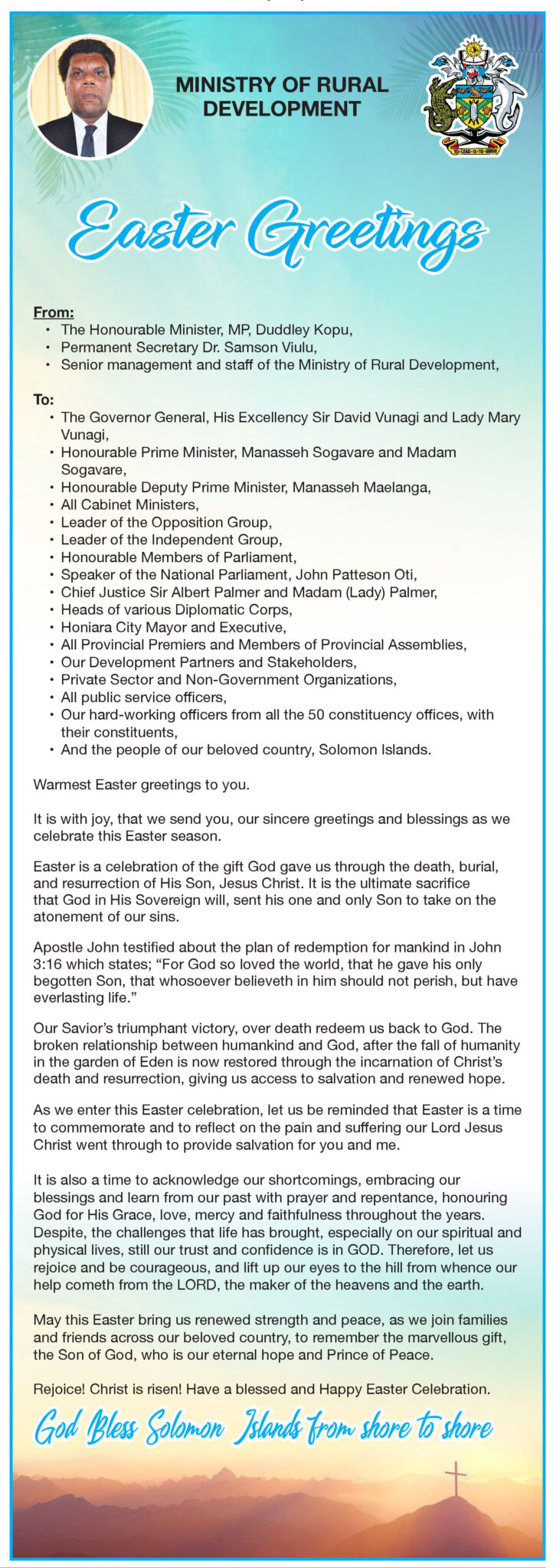 EASTER GREETINGS 2023 FROM THE MINISTRY OF RURAL DEVELOPMENT – My SIG ...