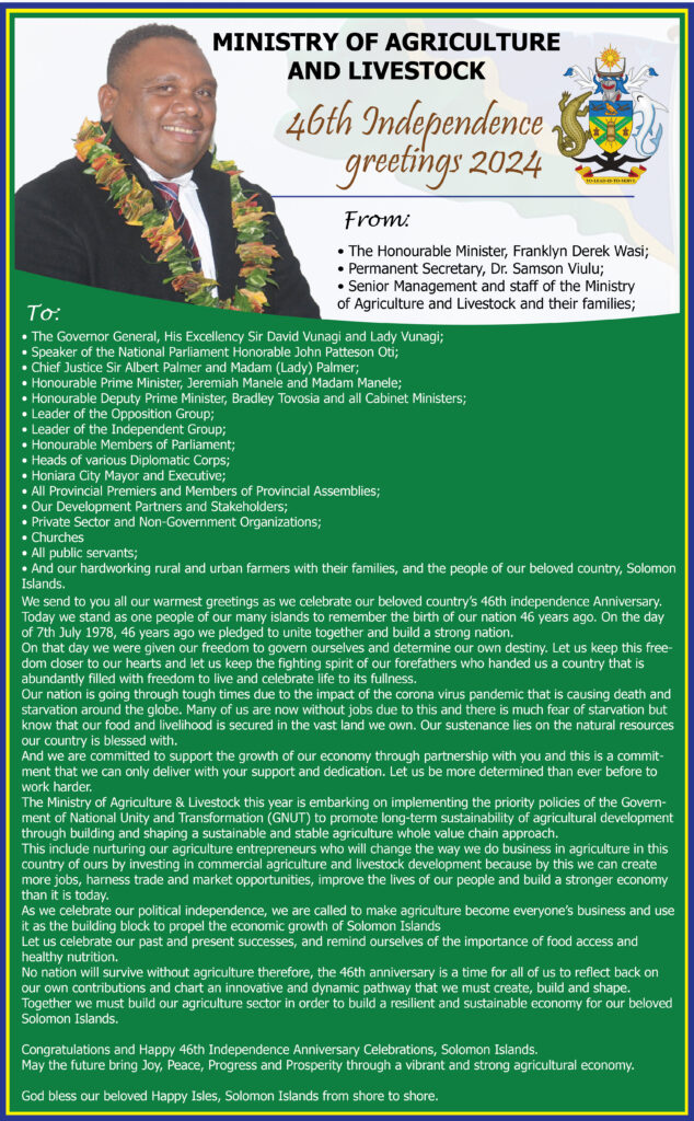 MINISTRY OF AGRICULTURE & LIVESTOCK 46TH INDEPENDENCE ANNIVERSARY ...