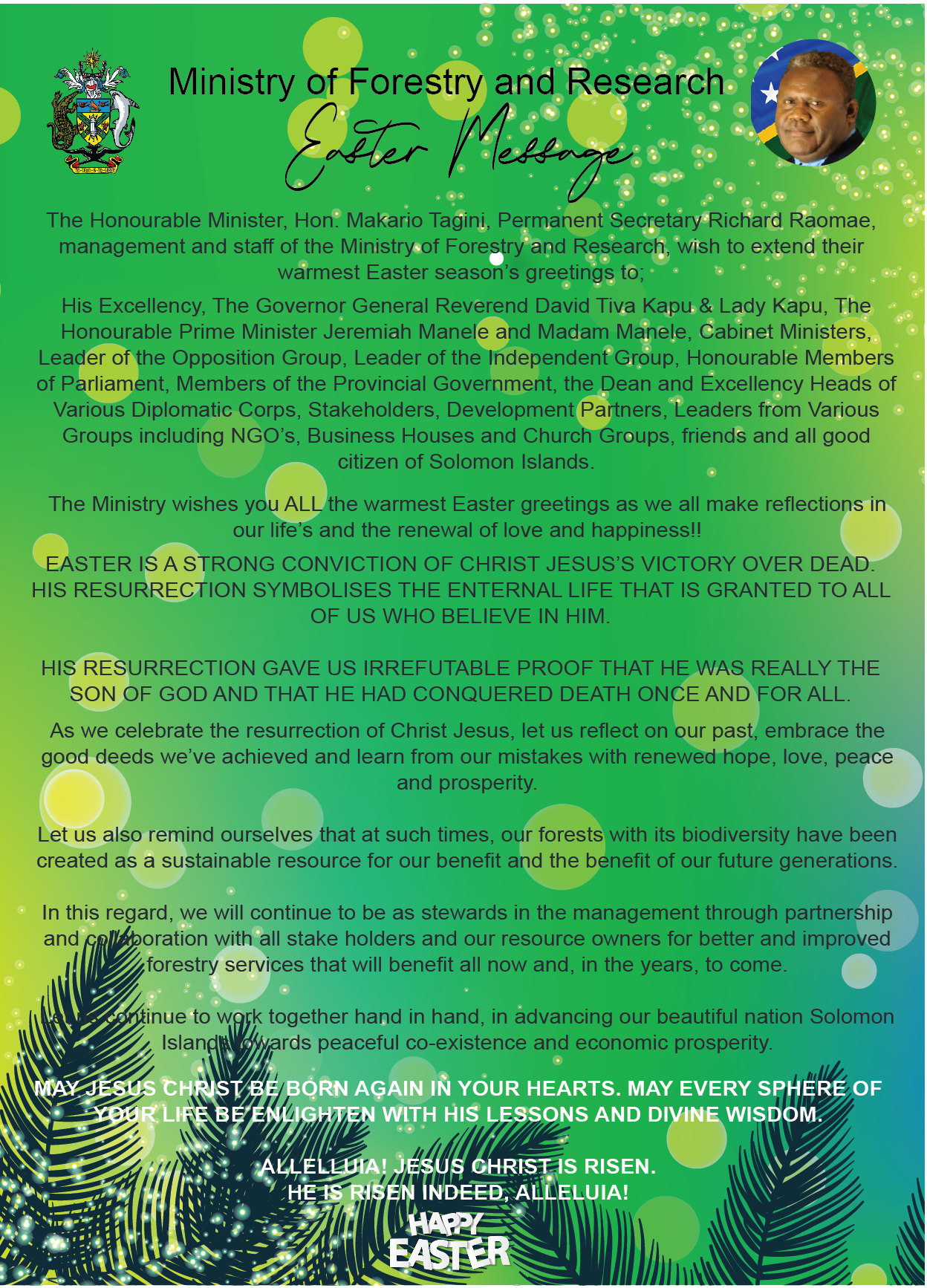 Easter Message from the Ministry of Forestry and Research, MOFR – My ...
