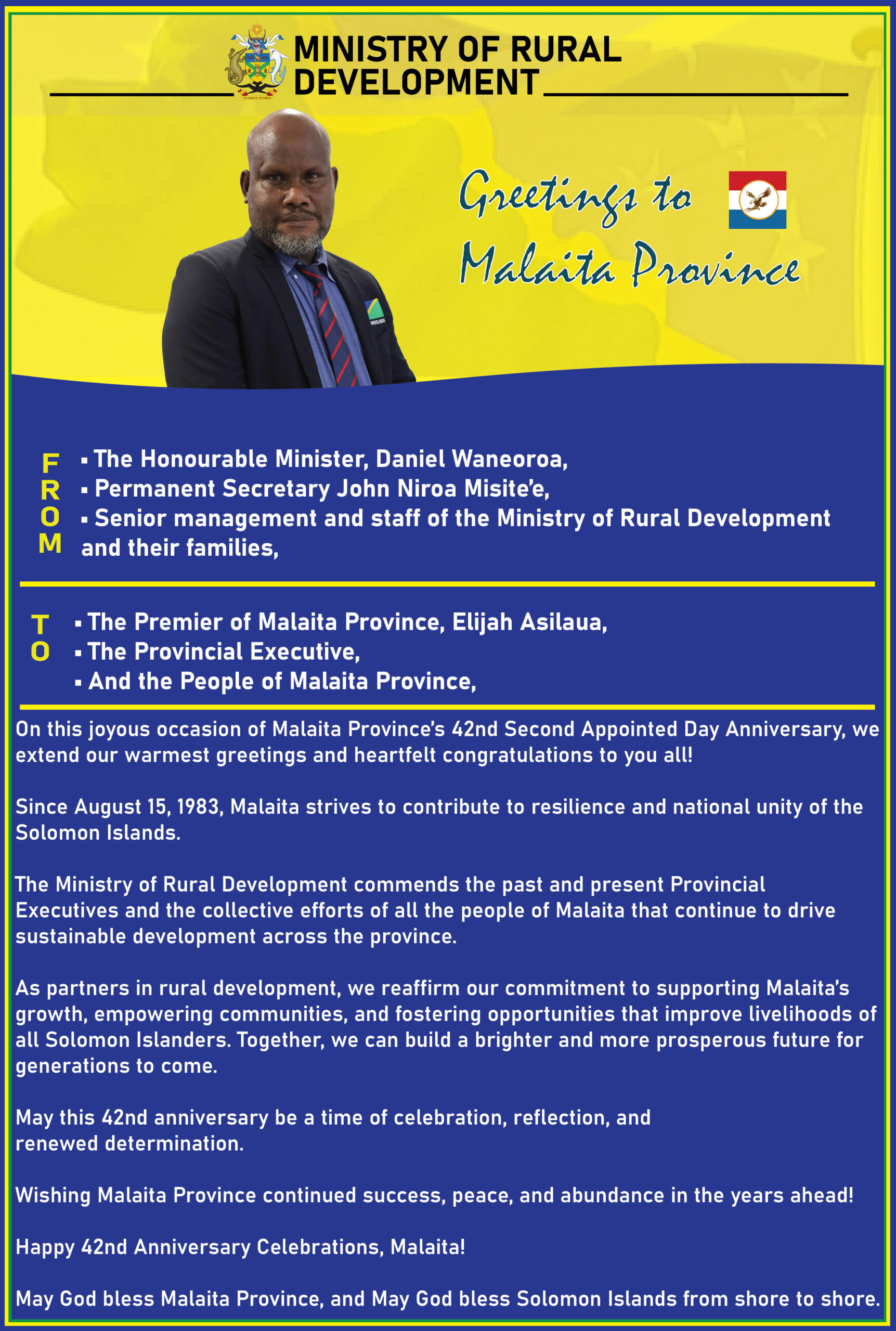MRD CONVEYS WARMEST GREETINGS TO MALAITA PROVINCE – My SIG Services Portal